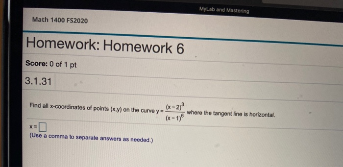 Solved MyLab and Mastering Math 1400 FS2020 Homework: | Chegg.com