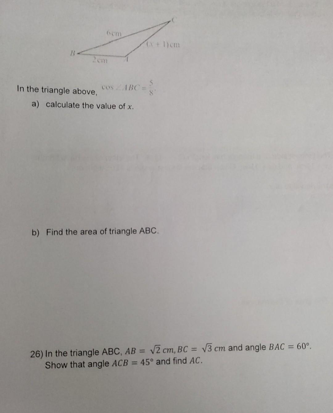 [Solved]: In the triangle above, ( cos angle A