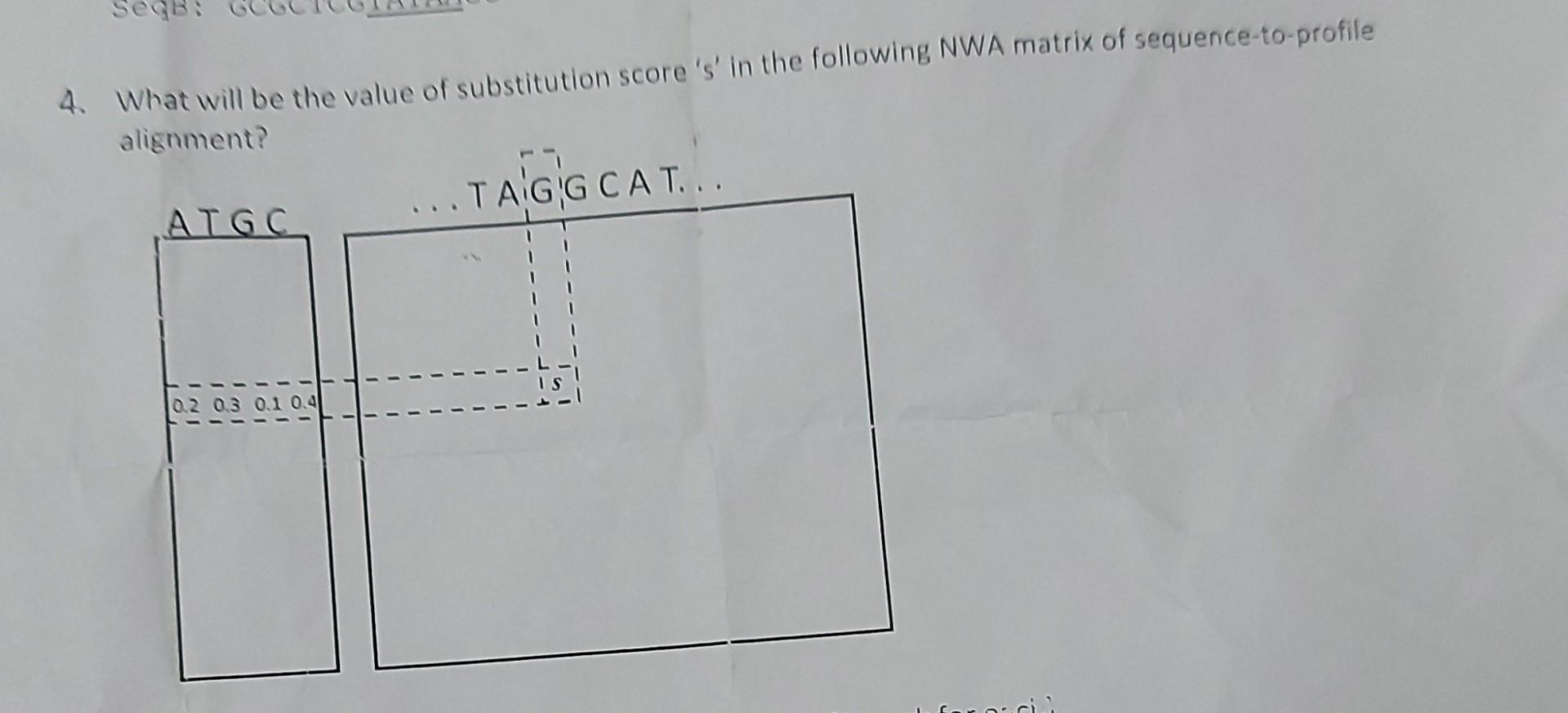 Solved What will be the value of substitution score 's' in | Chegg.com