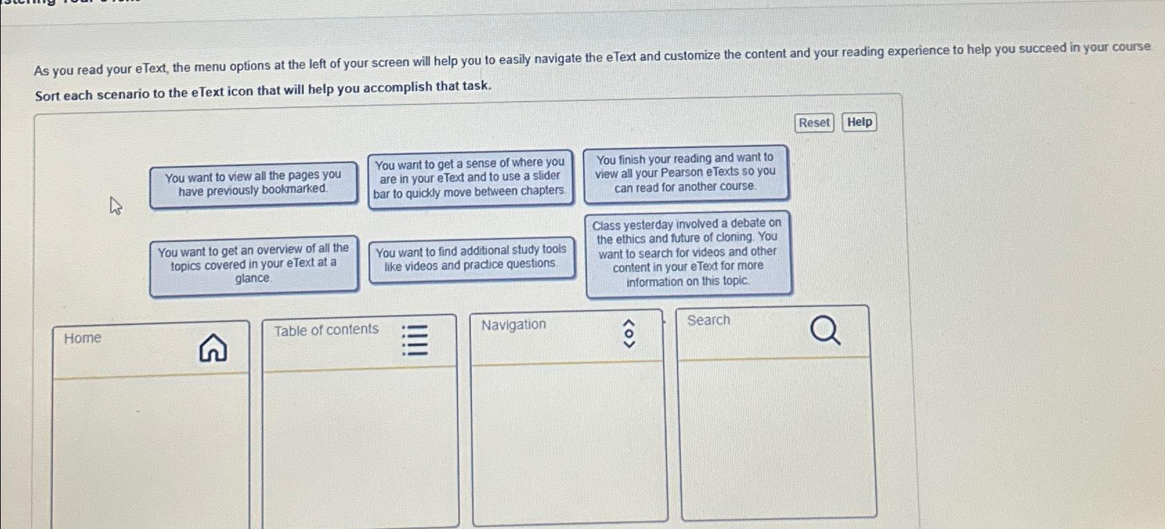 Solved Sort each scenario to the eText icon that will help | Chegg.com
