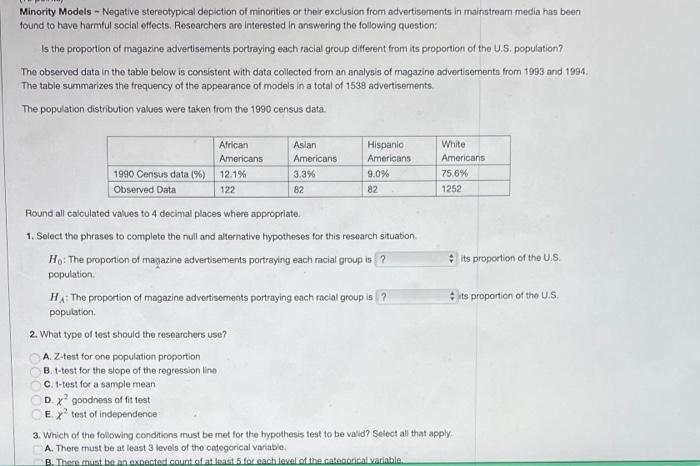 Solved Minority Models - Negative stereotypical depiction of | Chegg.com