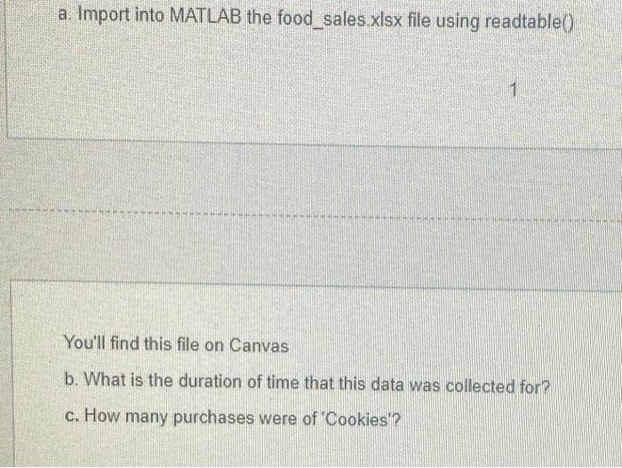Solved a. Import into MATLAB the food_sales.xisx file using | Chegg.com