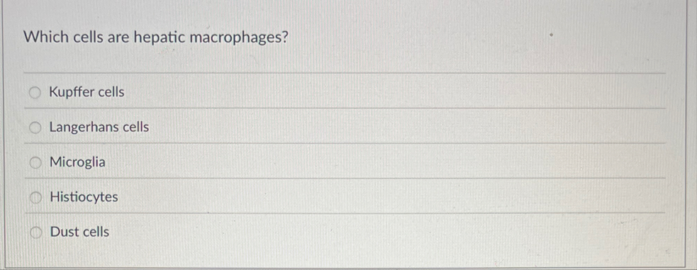 Solved Which cells are hepatic macrophages?Kupffer | Chegg.com