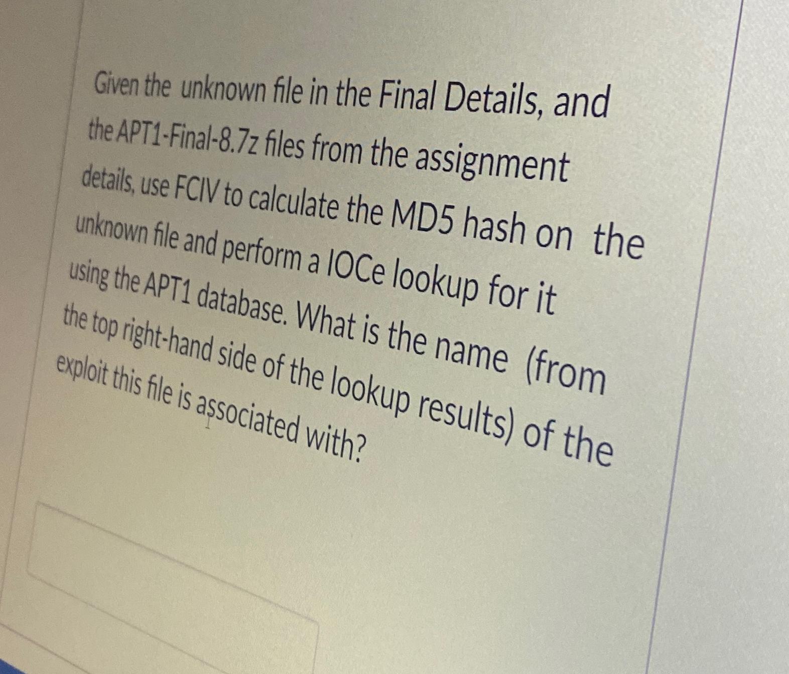 Solved Given the unknown file in the Final Details, and the | Chegg.com