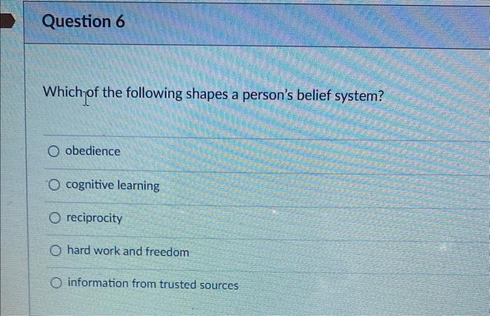 Solved Which of the following shapes a person's belief | Chegg.com
