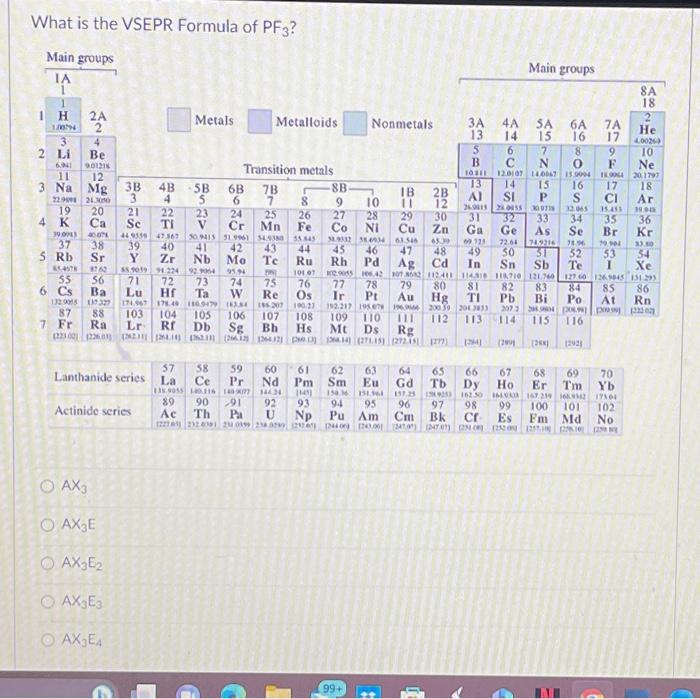What is the VSEPR Formula of PF3 ? Main groups AX3 | Chegg.com