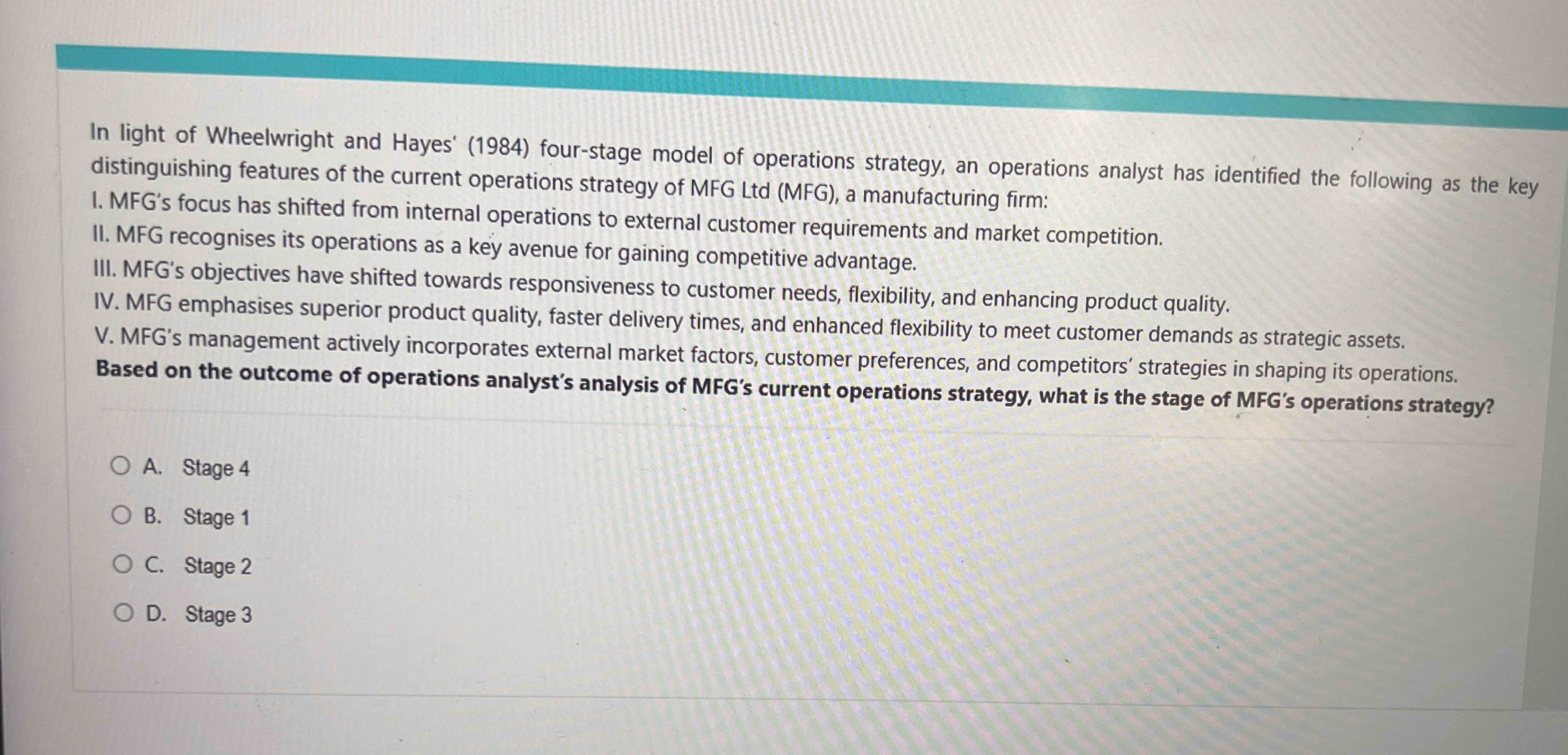 Solved In light of Wheelwright and Hayes' (1984) ﻿four-stage | Chegg.com