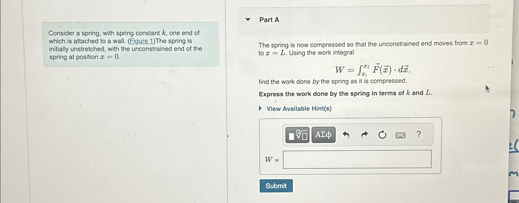 Solved Consider a spring, with spring constant k, ﻿one end | Chegg.com