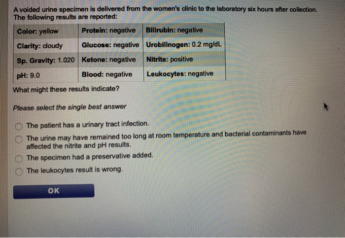 Solved A voided urine specimen is delivered from the women's | Chegg.com