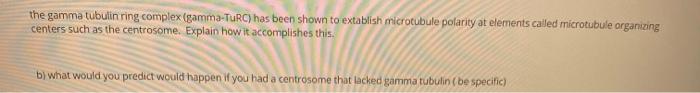 Solved the gamma tubulin ring complex (gamma-TURC) has been | Chegg.com