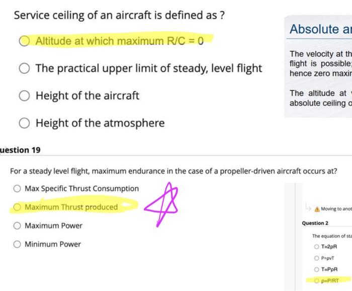 Solved Service ceiling of an aircraft is defined as ? | Chegg.com