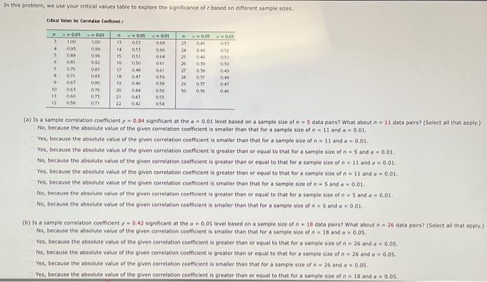 Solved In this problem, we use your critical values table to | Chegg.com