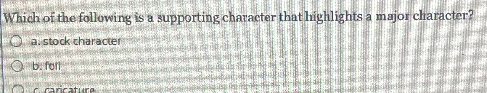 Solved Which of the following is a supporting character that | Chegg.com