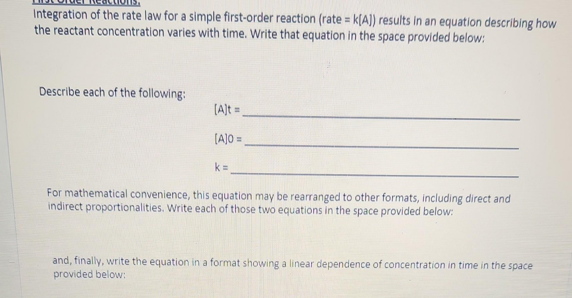 Solved Integration of the rate law for a simple first-order | Chegg.com