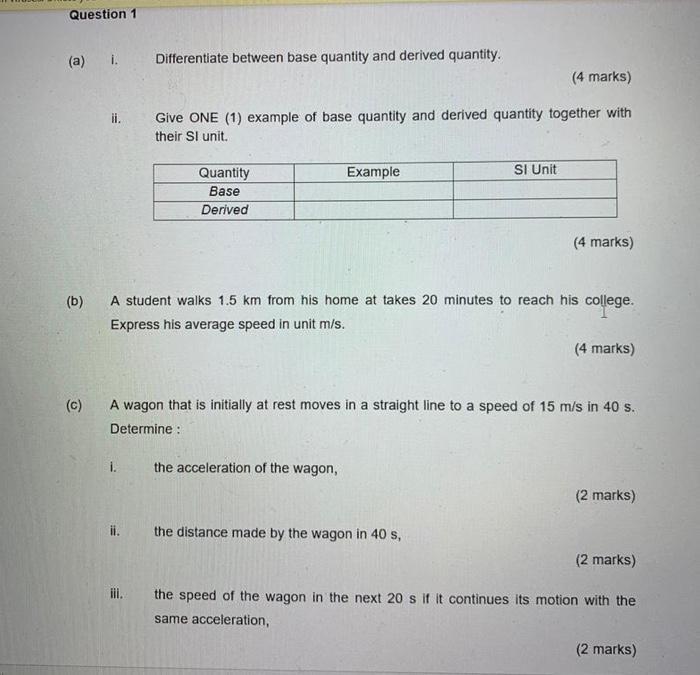 Solved Question 1 (a) i Differentiate between base quantity | Chegg.com