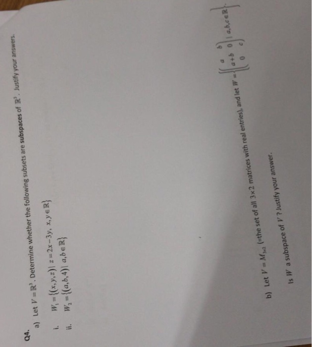 Solved a) Let V-R'. Determine whether the following subsets | Chegg.com