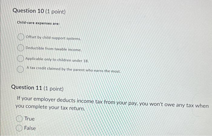 Solved Child-care expenses are: Offset by child-support | Chegg.com