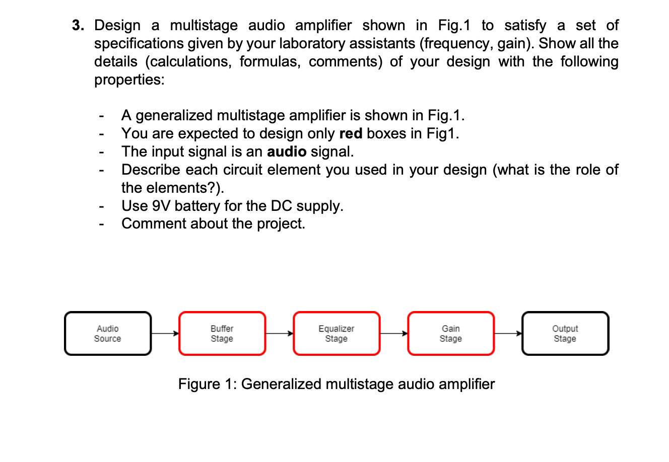 Solved Design a multistage audio amplifier shown in Fig. 1 | Chegg.com