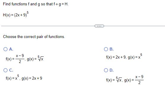 Solved Find functions f ﻿and g ﻿so that | Chegg.com