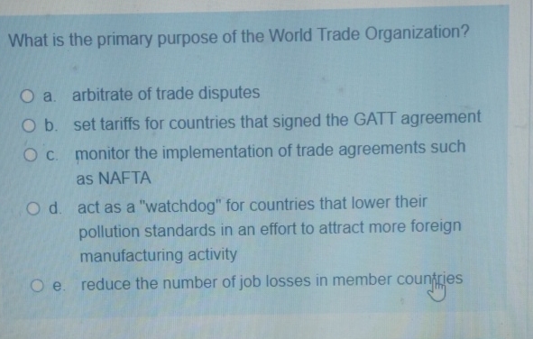 Solved What is the primary purpose of the World Trade | Chegg.com