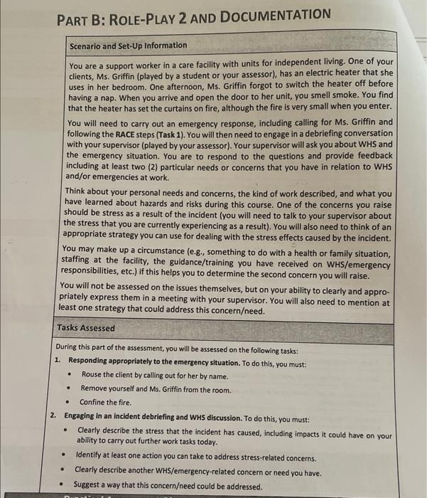 Solved PART B: ROLE-PLAY 2 AND DOCUMENTATION Scenario and | Chegg.com