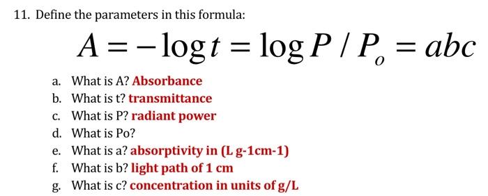 Solved 11. Define the parameters in this formula: | Chegg.com