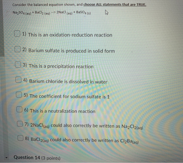 Solved Consider the balanced equation shown, and choose ALL | Chegg.com