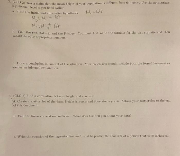 Solved 1. To study about the correlation between height and | Chegg.com