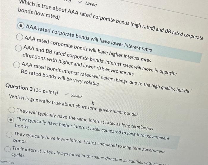 Solved bonds (low rated) AAA rated corporate bonds (high | Chegg.com