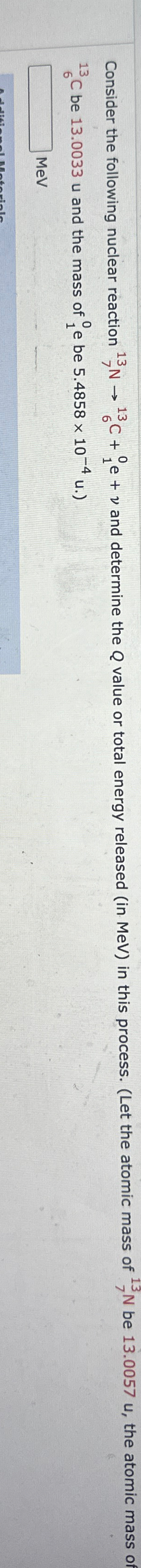 Solved Consider the following nuclear reaction | Chegg.com