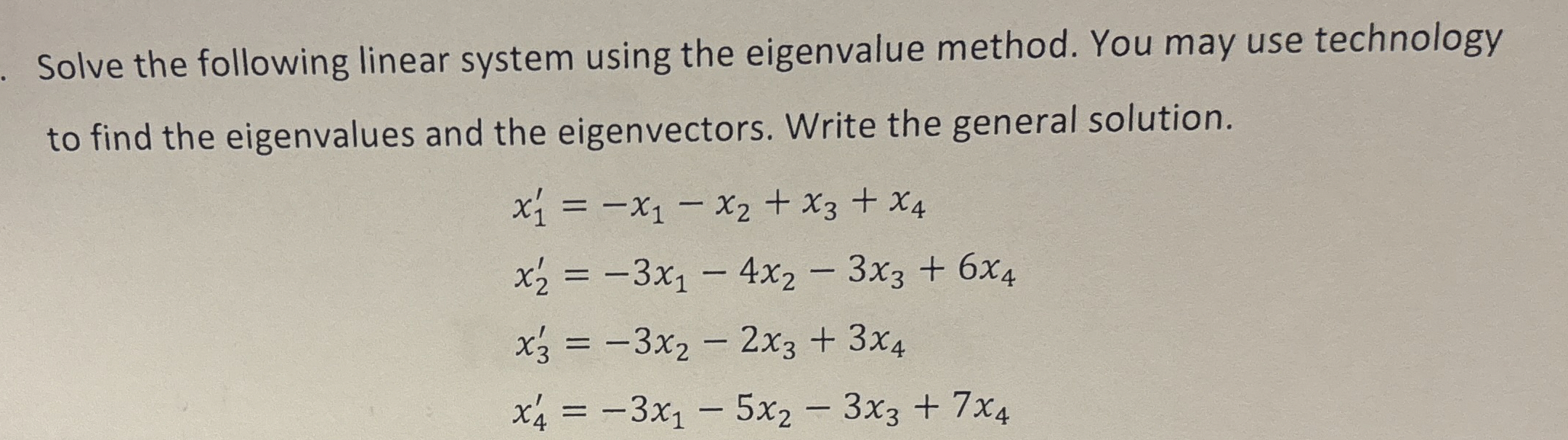 Solved Solve the following linear system using the | Chegg.com