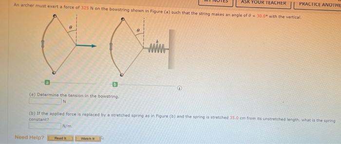 Solved An archer must exert a force of 325 N on the | Chegg.com Solved An archer must exert a force of 325 N on the | Chegg.com