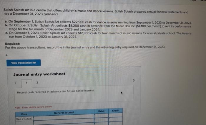 Solved Splish Splash Art is a centre that offers children's | Chegg.com