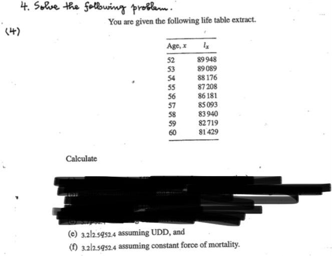 Solved You are given the following life table extract. | Chegg.com