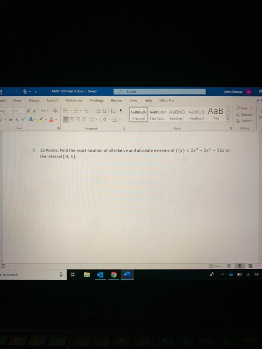 Solved P Search Math 1205 test 3.doo- Saved John Delaney | Chegg.com