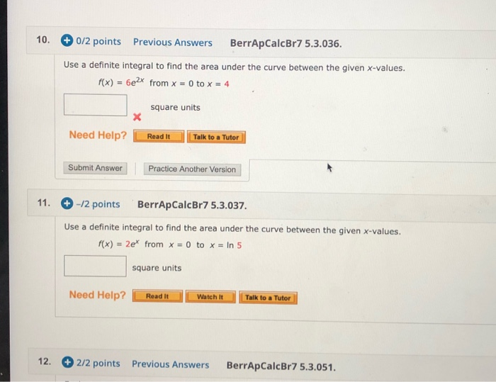 Solved 10. 0/2 points Previous Answers BerrApCalcBr7 | Chegg.com