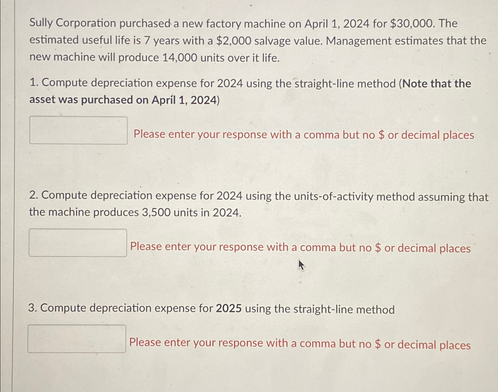 Solved Sully Corporation purchased a new factory machine on | Chegg.com