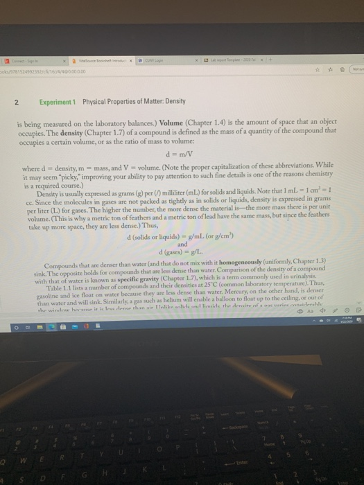 experiment is physical property of matter density | Chegg.com