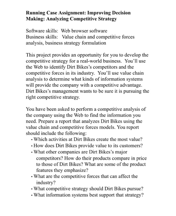Running Case Assignment: Improving Decision Making: | Chegg.com