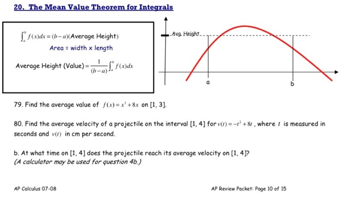 Solved 20. The Mean Value Theorem for Integrals
