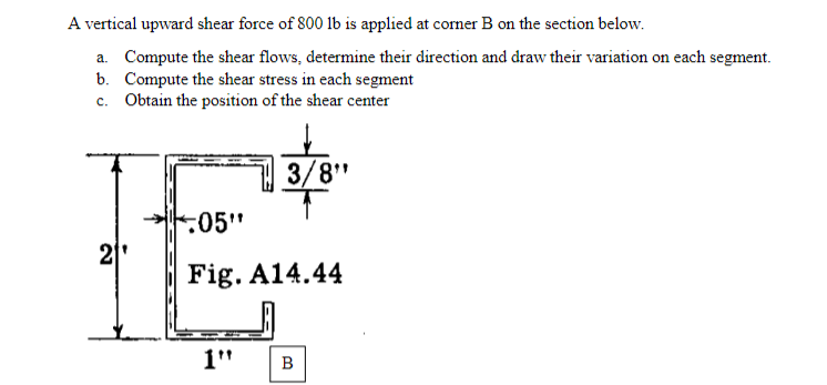 Solved A vertical upward shear force of 800lb is applied at | Chegg.com
