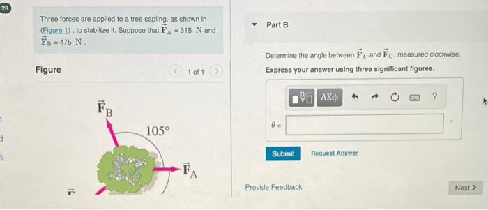 Solved Three forces are applied to a tree sapling, as shown | Chegg.com