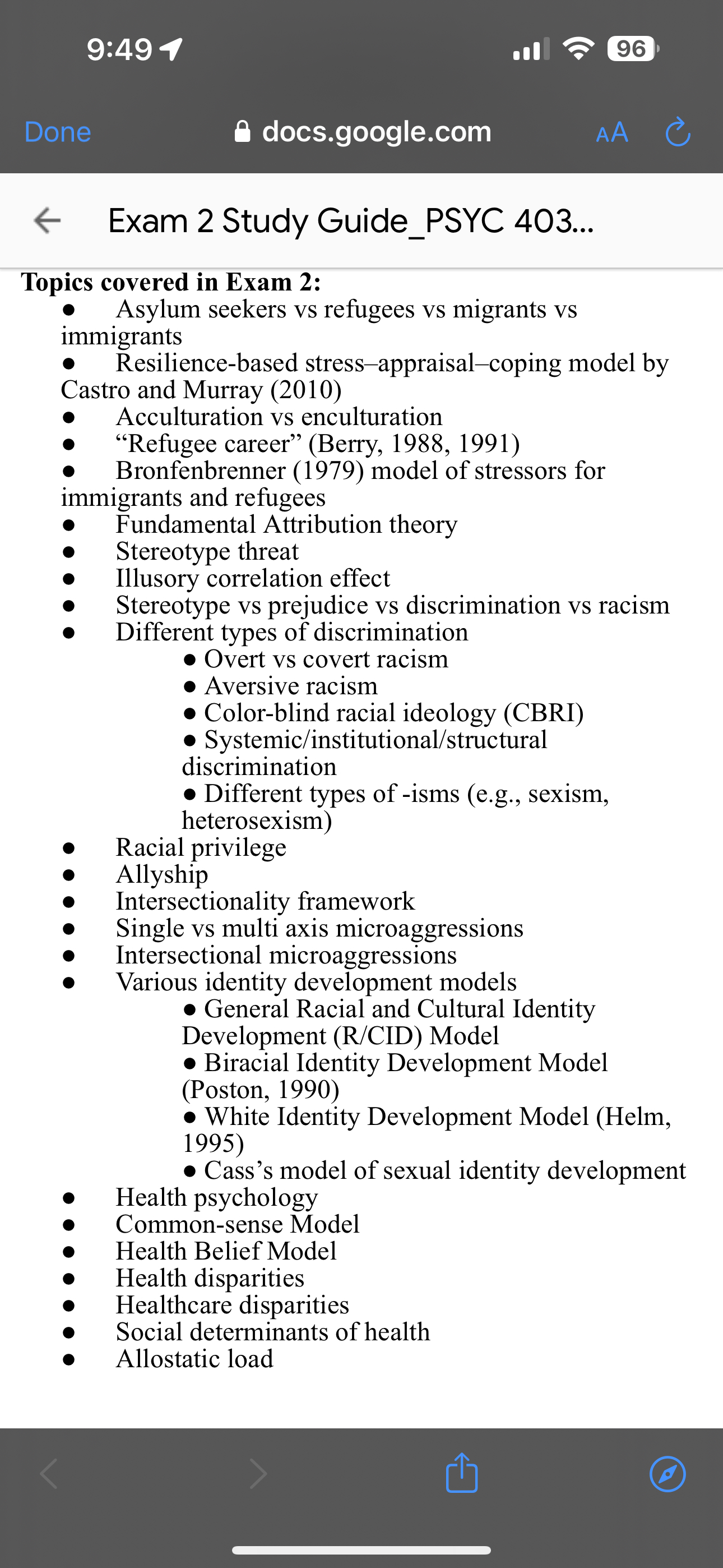 Solved 9:4900~~96Donedocs.google.comExam 2 ﻿Study Guide_PSYC | Chegg.com