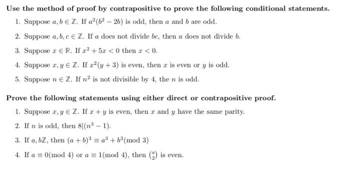 Solved Use the method of proof by contrapositive to prove | Chegg.com