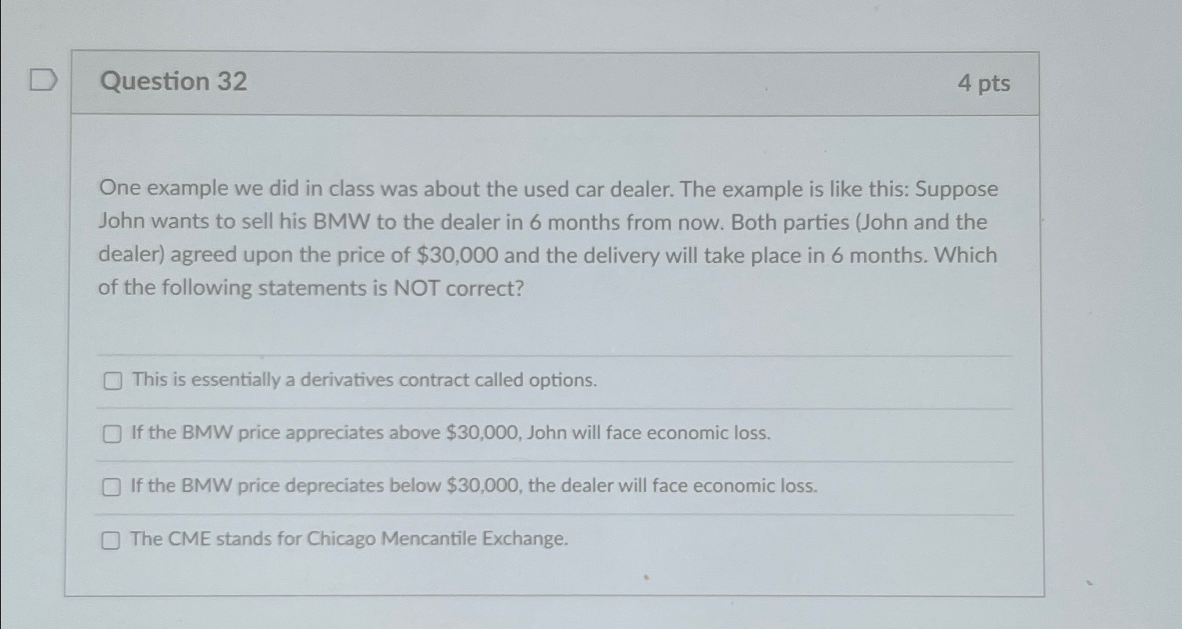 Solved Question 324 ﻿ptsOne example we did in class was | Chegg.com