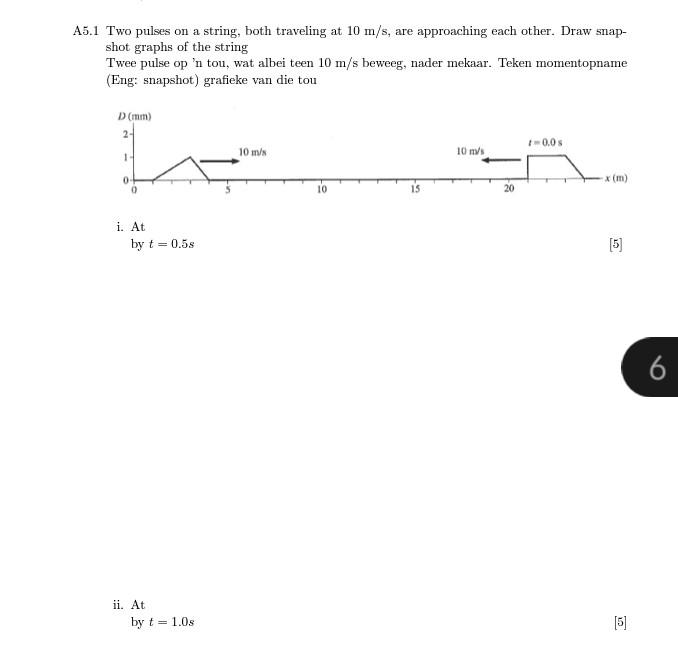 Solved A5.1 ﻿Two pulses on a string, both traveling at 10ms, | Chegg.com