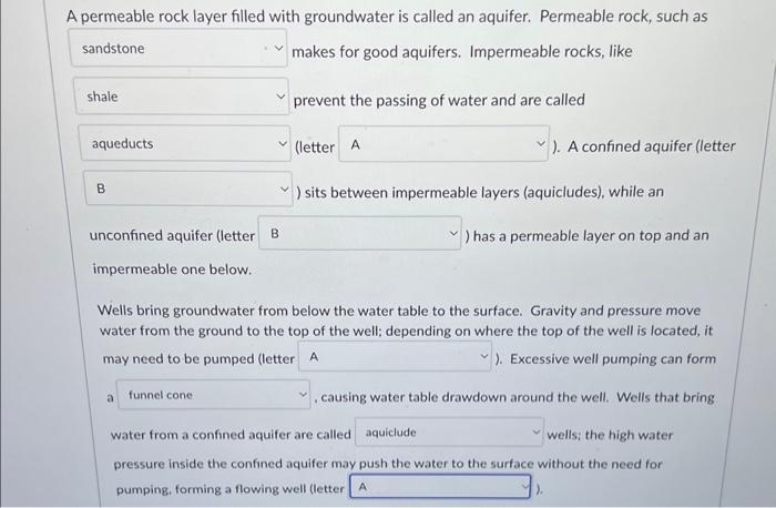 Solved permeable rock layer filled with groundwater is | Chegg.com