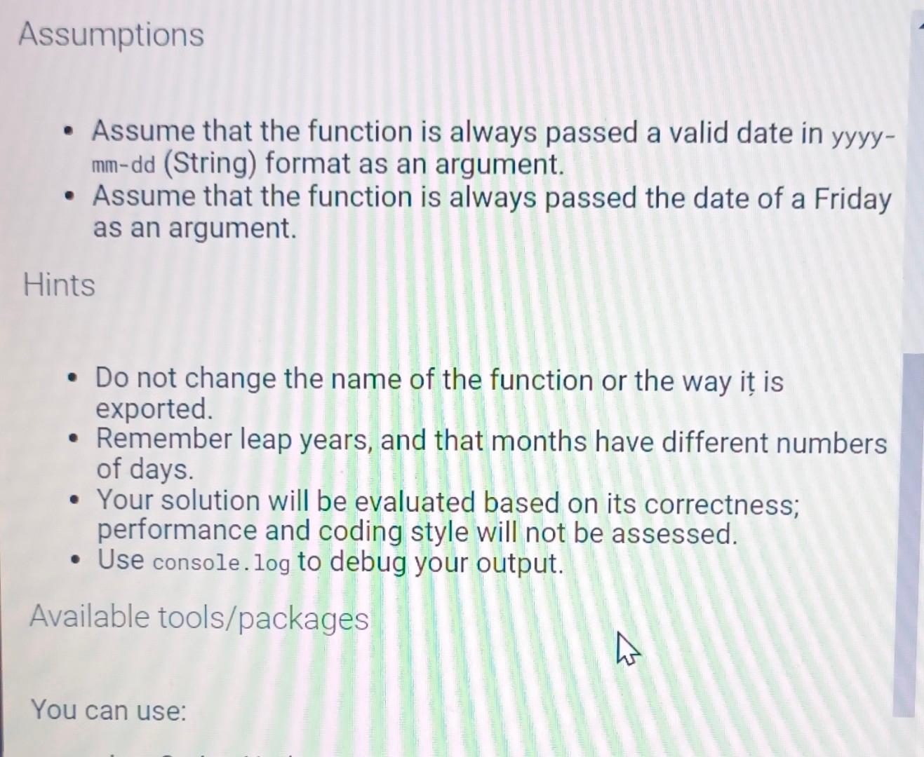 Solved Implement a generator of Fridays using JavaScript and | Chegg.com