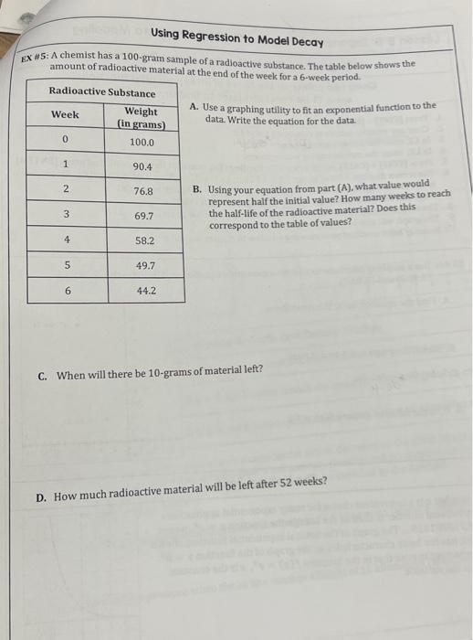 Solved EX \#5: A chemist has a 100-gram sample of a | Chegg.com