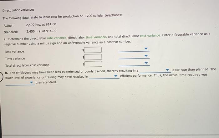 Solved Direct Labor Variances The following data relate to | Chegg.com